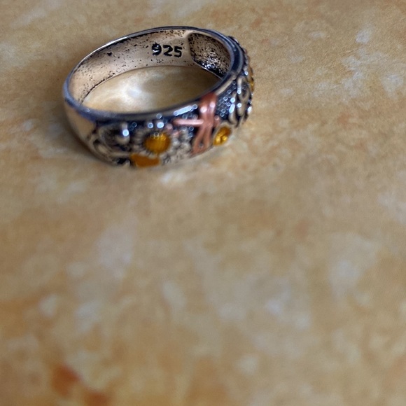 Jewelry | Carved Ring Flower Dragonfly Sunflower 926 Silver Rose Gold ...